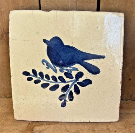 Terra Cotta Cobalt Blue Bird Tile Coaster Etsy