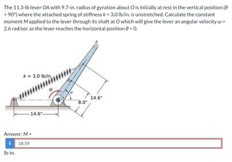 Solved The 11 3 Ib Lever Oa With 9 7 In Radius Of Gyration
