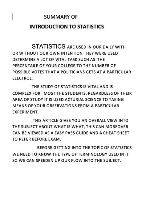 STATISTICS INTRODUCTION AND CHEAT SHEET NoteXchange