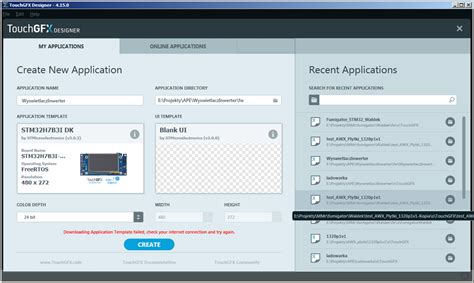 solved touchgfx designer downloading application templa