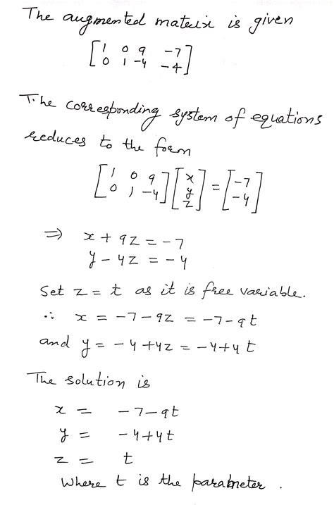 Solved The Augmented Matrix In Reduced Row Echelon Form Shown