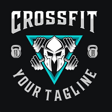 Crossfit Logo Design Badge Emblem Barbell Kettlebell Spartan Helmet