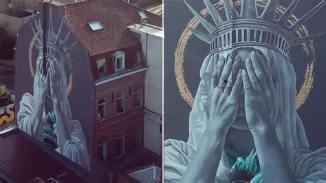 Maga Blast French Over Lady Liberty Shame Mural