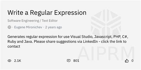 Prompt Write A Regular Expression By Eugene Mironichev Aiprm For