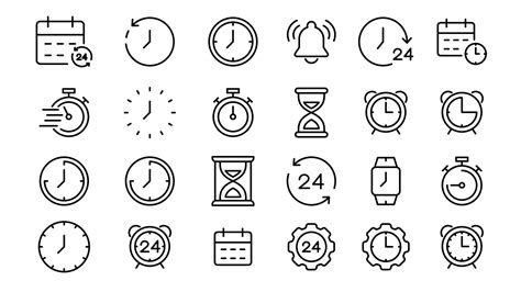 Time And Clock Line Icons Vector Linear Icon Set Vector Art At Vecteezy