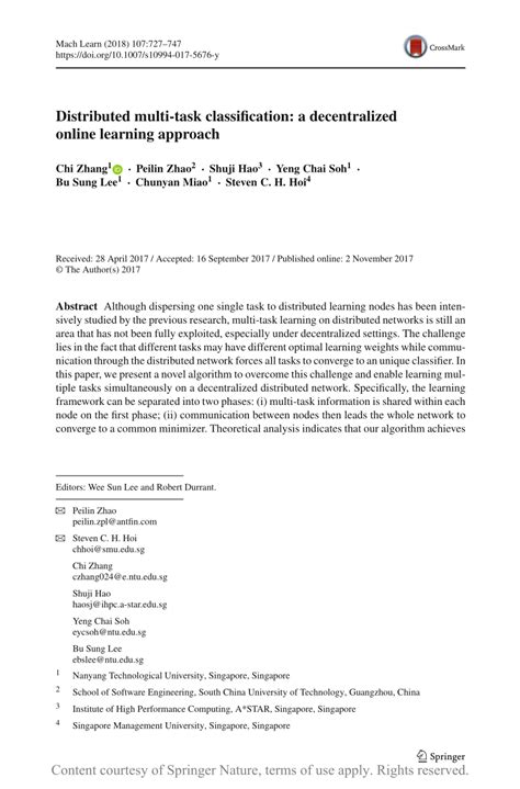 Distributed Multi Task Classification A Decentralized Online Learning Approach Request Pdf