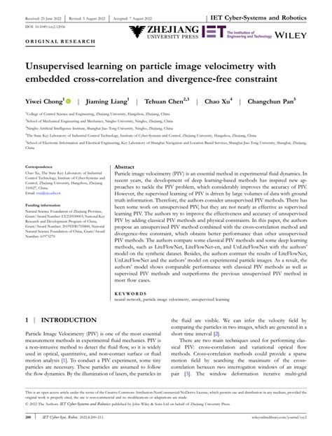 Pdf Unsupervised Learning On Particle Image Velocimetry With Embedded
