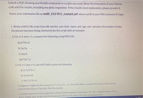 solved submit a pdf showing any matlab commands or scripts