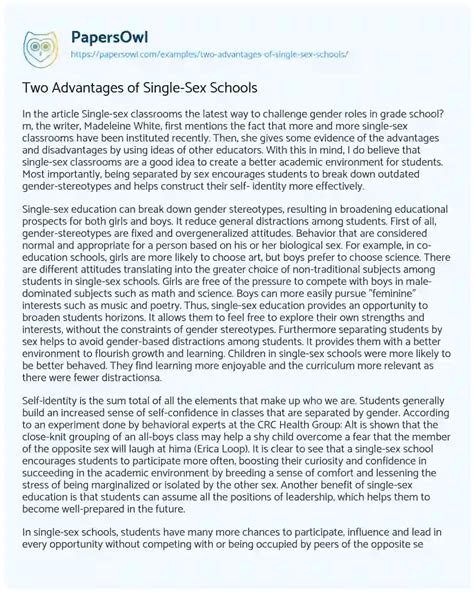 Two Advantages Of Single Sex Schools Free Essay Example 508 Words