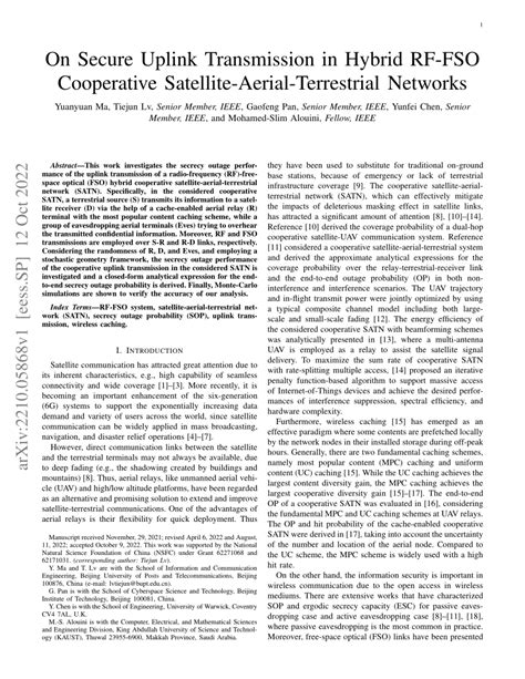 Pdf On Secure Uplink Transmission In Hybrid Rf Fso Cooperative Satellite Aerial Terrestrial