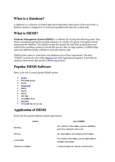 Dbms Notes What Is A Database A Database Is A Collection Of Related