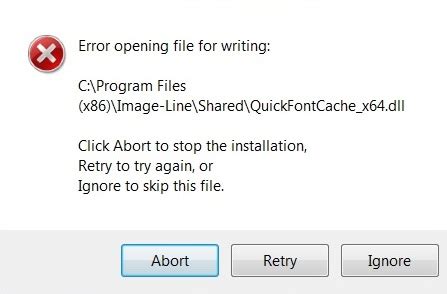 Error Opening File For Writing Installation
