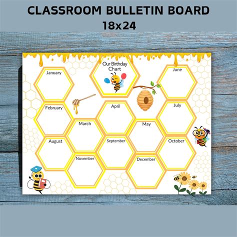 Classroom Bee Birthday Chart Bulletin Board Classroom Decor Bumble Bee Birthday Chart