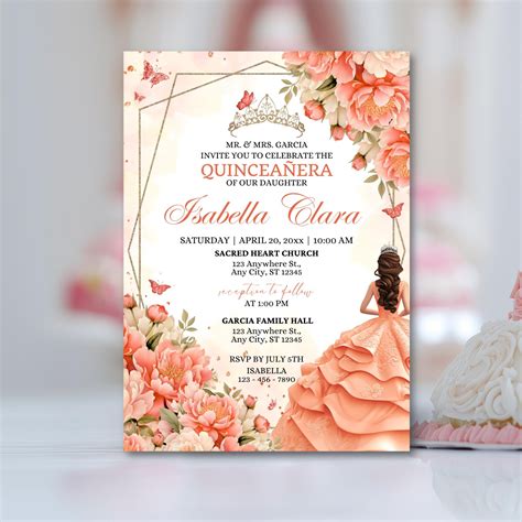 Coral Quince Invitations Red And Gold Glitter Quinceañera Invitations