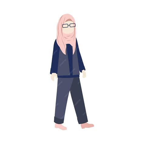 Premium Vector Set Of Poses Of A Woman Wearing A Hijab Glasses Smile
