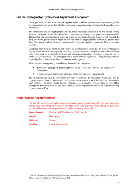 Lab For Cryptography Symmetric And Asymmetric Encryption 1