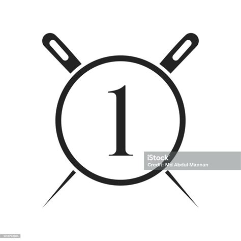 초기 편지 1 재단사 로고 바늘 및 자수 섬유 패션 천 직물 템플릿에 대한 스레드 조합 가위에 대한 스톡 벡터 아트 및 기타 이미지 Istock