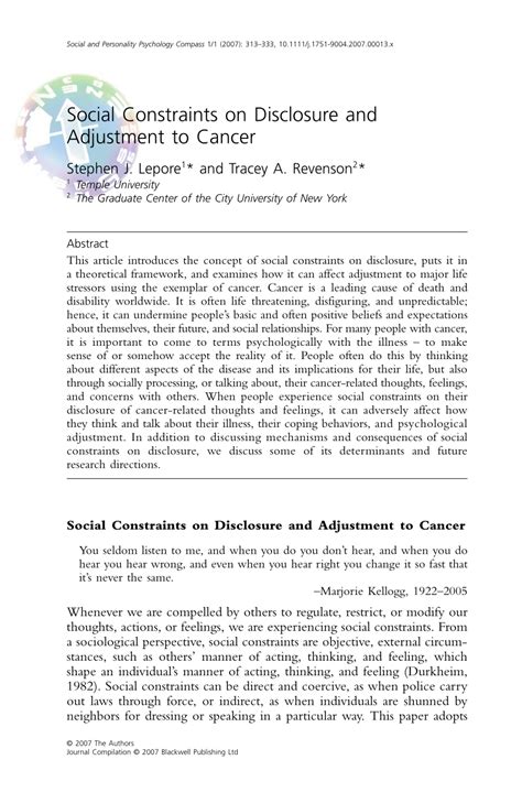 Pdf Social Constraints On Disclosure And Adjustment To Cancer