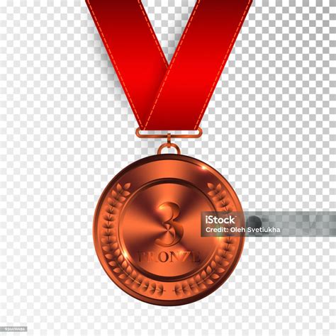 레드 리본 3 아이콘 기호 3 위 투명 한 배경에 격리와 챔피언 아트 청동 메달 벡터 일러스트 레이 션 Championship에 대한 스톡 벡터 아트 및 기타 이미지