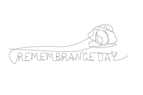 현충일을 위한 시든 양귀비 꽃 라인 아트 프리미엄 벡터