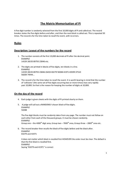 The Rules And Verification Of Memorizing Five Digit Blocks From Pi For A Record Study Notes