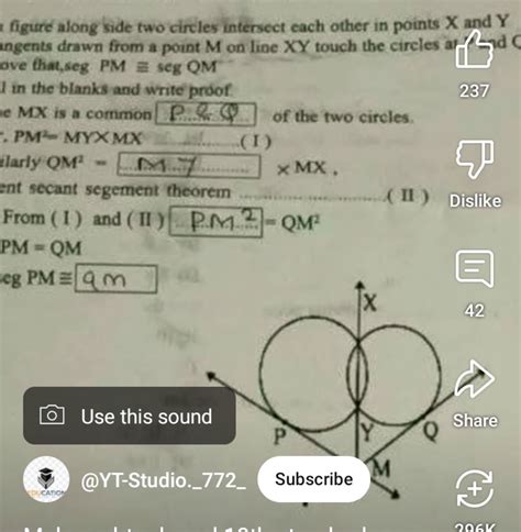Figure Along Side Two Circles Intersect Each Other In Points X And Y Unge