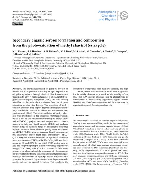 Secondary Organic Aerosol Formation And Composition From The