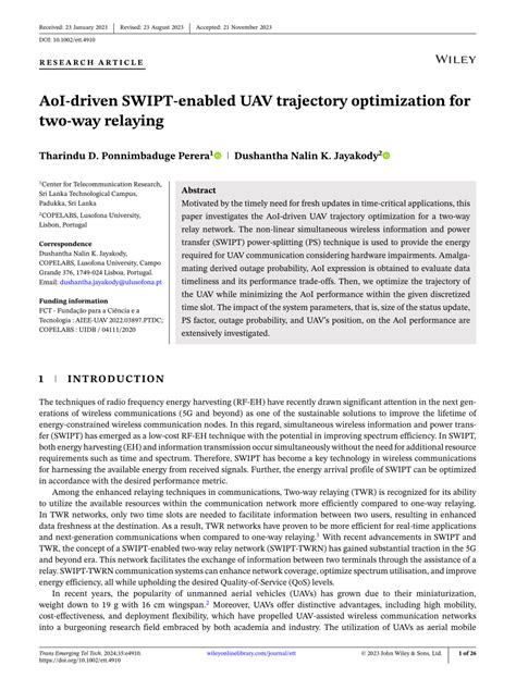 Aoi‐driven Swipt‐enabled Uav Trajectory Optimization For Two‐way Relaying
