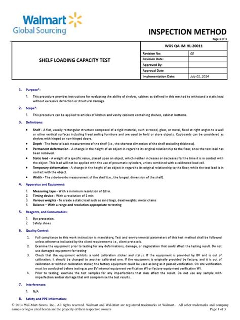 Wgs Qa Im Hl 20011 Shelf Loading Capacity Test Rev00 01jul14 Pdf Verification And