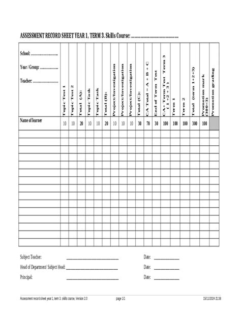 Assessment Record Sheet Doc Template Pdffiller