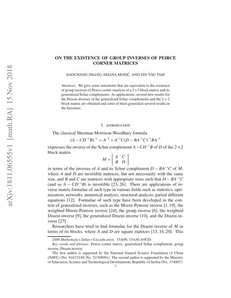 Pdf On The Existence Of Group Inverses Of Peirce Corner Matrices