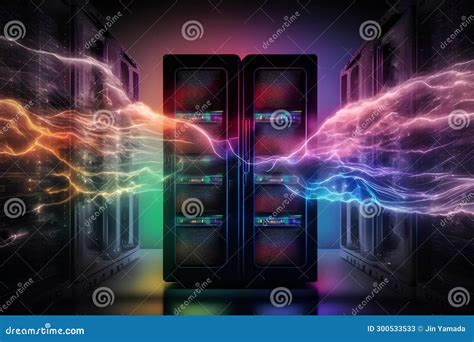 Server Room Data Center With Server Racks And Glowing Lights Abstract Background Illustration