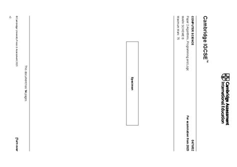 Cambridge Igcse Computer Science 2023 Specimen Paper 2b Mark Scheme