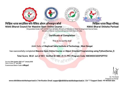 Ankit Sahu On Linkedin Nbsp Mooc Course Certificate About Object Oriented Programming Using Python