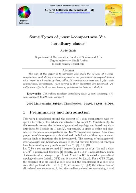 Pdf Some Types Of µ Semi Compactness Via Hereditary Classes