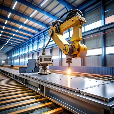 A Close Up Shot Of A Robotic Arm Performing A Precision Cutting Operation On A Metal Sheet