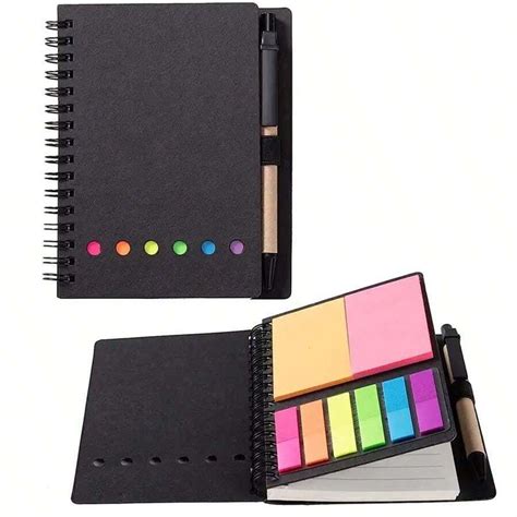 1pc Durable Comprehensive Notebook Spiral Bound With Ruled Pages Pen Loop Sticky Notes