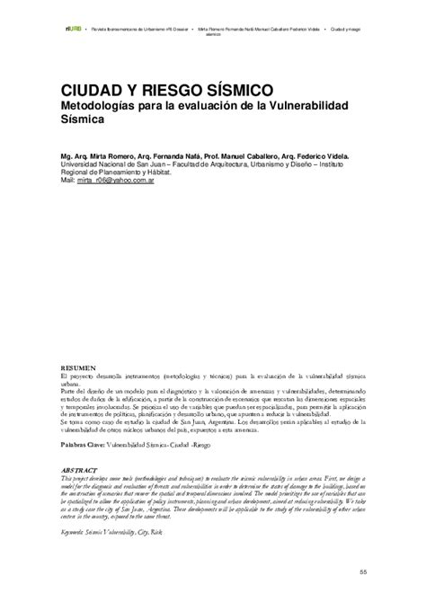 Pdf Ciudad Y Riesgo Sísmico Metodologías Para La Evaluación De La