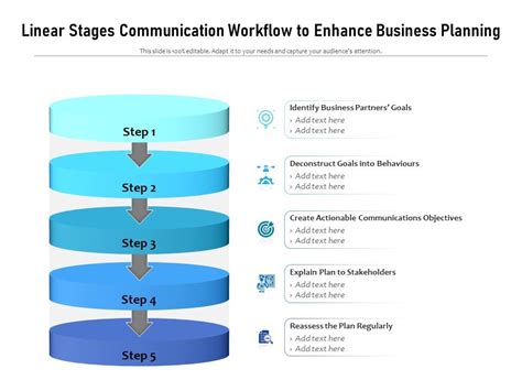 Linear Stages Communication Workflow To Enhance Business Planning Ppt PowerPoint Presentation