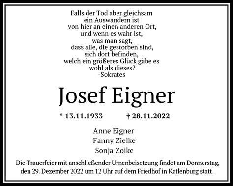 Traueranzeigen Von Josef Eigner Trauerhnade