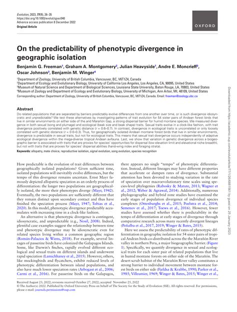 Pdf On The Predictability Of Phenotypic Divergence In Geographic Isolation