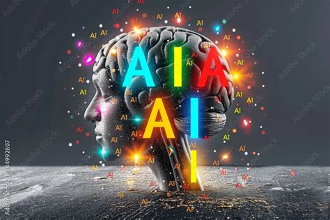 Glowing Ai Brain With Neon Text Futuristic Artificial Intelligence Concept High Tech Digital