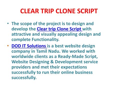 ppt clear trip clone script powerpoint presentation free download