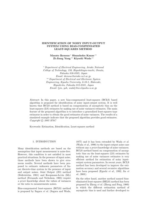Pdf On Bias Compensated Least Squares Method For Noisy Input Output System Identification