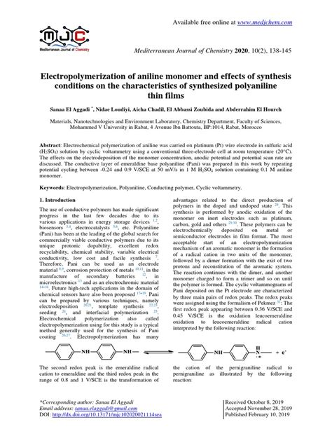 Electropolymerization Of Aniline Monomer And Effects Of Synthesis Pdf