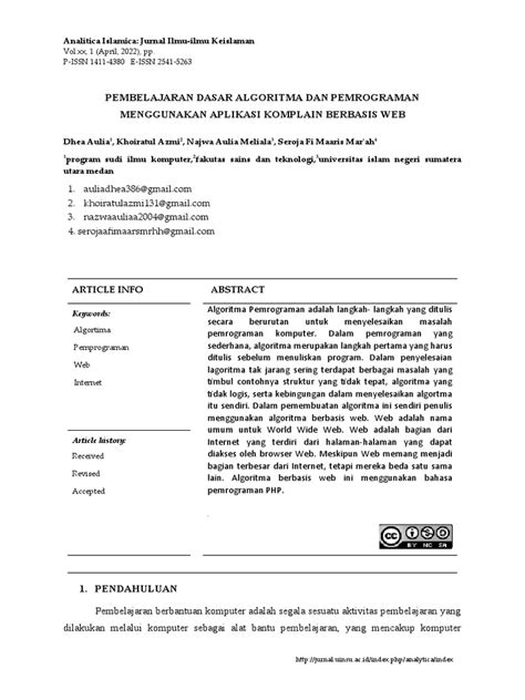 jurnal pembelajaran dasar algoritma dan pemrograman menggunakan
