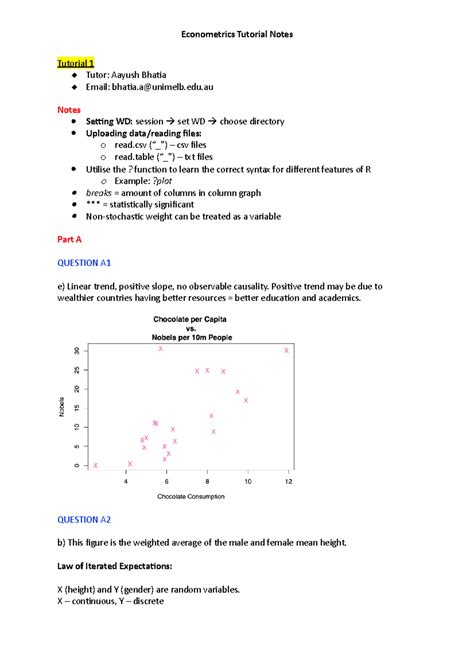 Econometrics Tutorial Notes Econometrics Tutorial Notes Tutorial 1 Tutor Aayush Bhatia Email