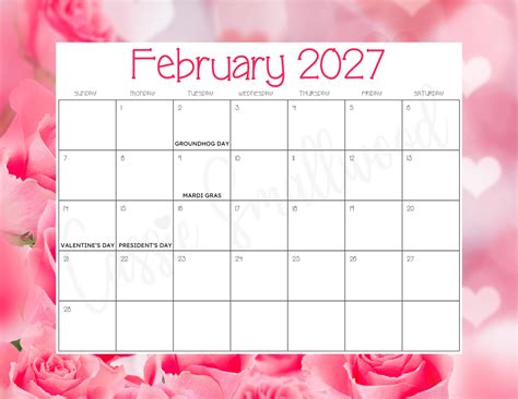Printable 2027 Monthly Calendar With Holidays Cassie Smallwood