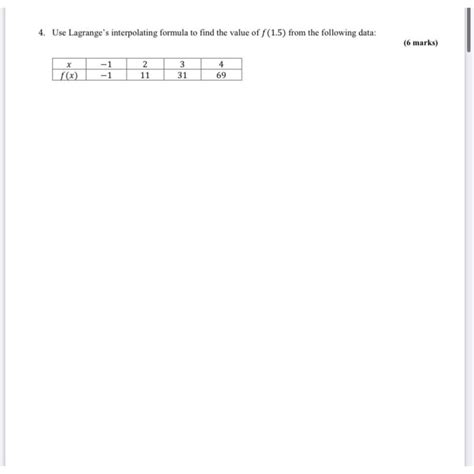 Solved Use Lagrange S Interpolating Formula To Find The Chegg