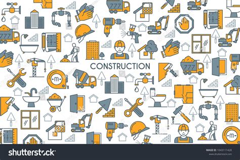 Flat Line Design Banner On Construction Stock Vector Royalty Free 1043111428 Shutterstock